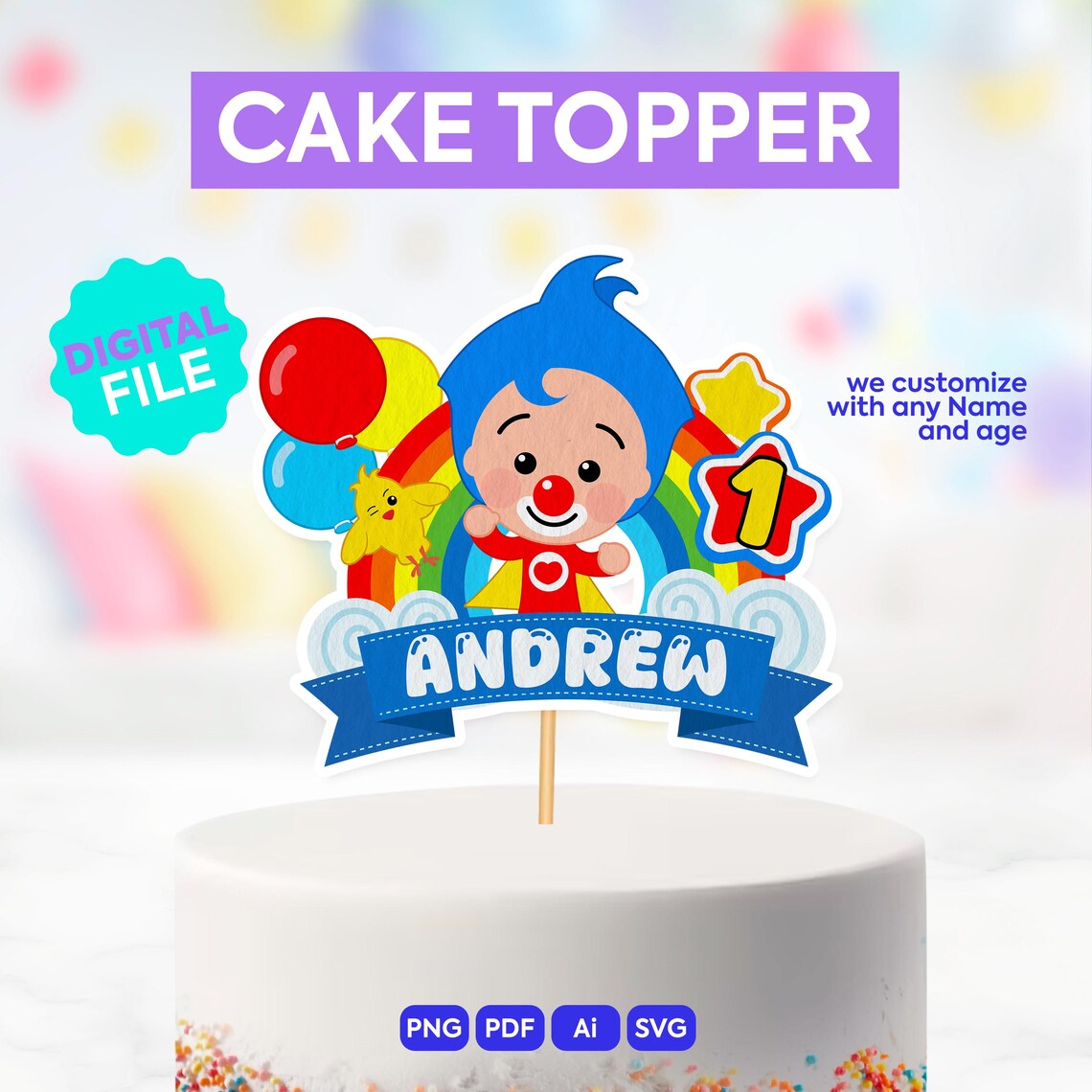 Plim Plim Cake Topper Digital | SVG, PDF, Ai, PNG | Personalized | for ...