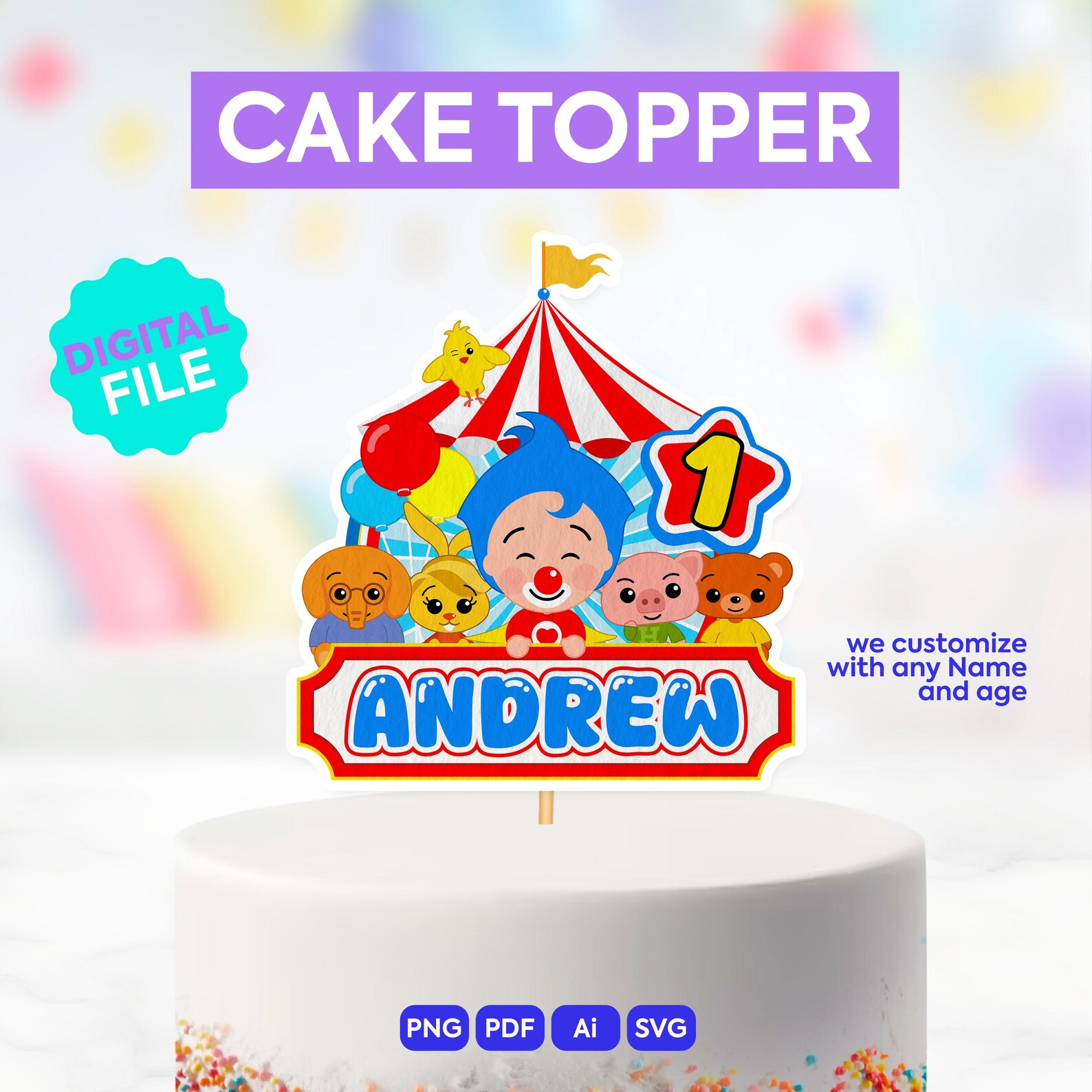 Plim Plim Cake Topper Digital | SVG, PDF, Ai, PNG | Personalized | for ...