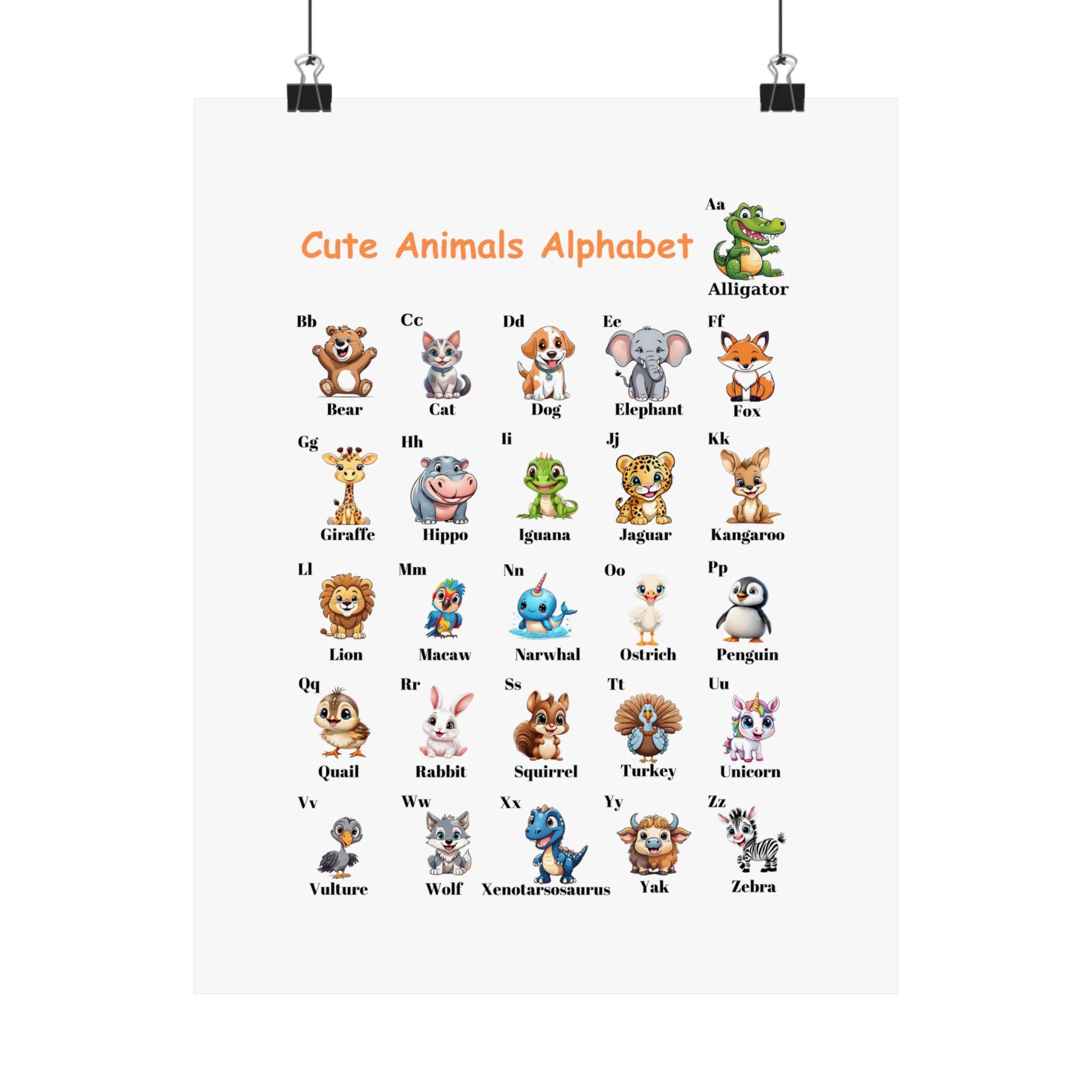 Alphabet Poster, Animal Alphabet, Kindergarten Alphabet Decor, Cute ...