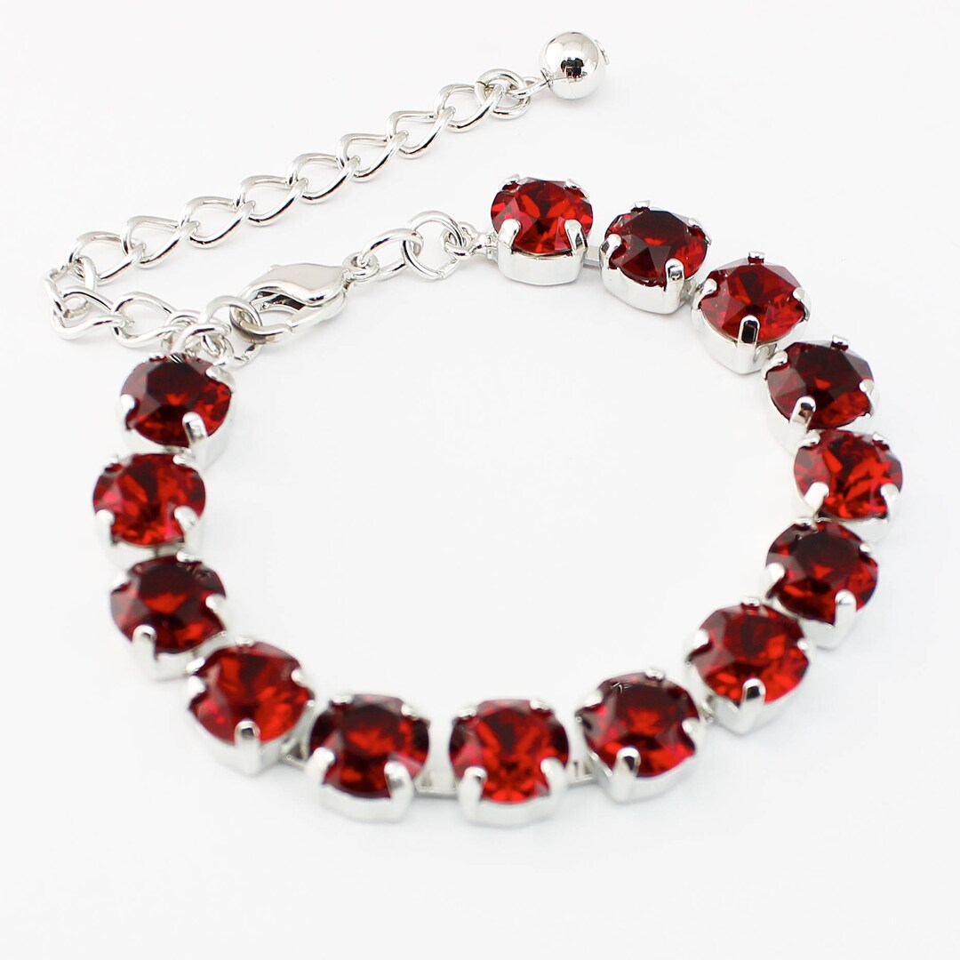 Red Crystal Tennis Bracelet, Chaton 8mm Adjustable Chain Everyday ...