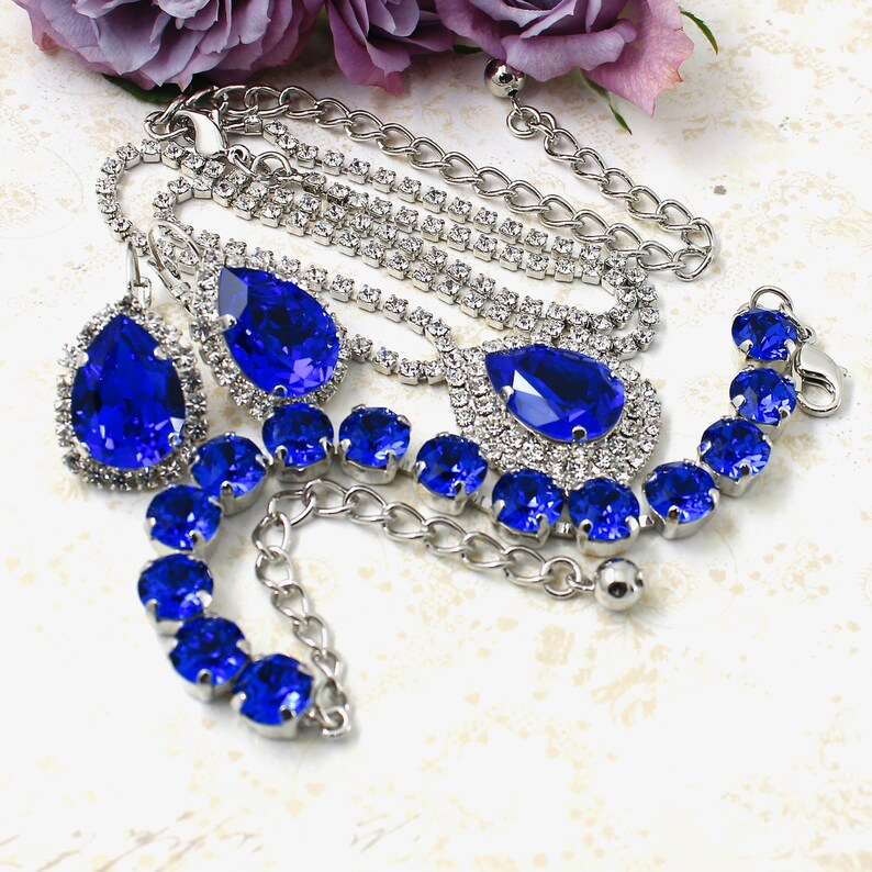 Royal Blue Crystal Jewelry, Rhinestone Necklace Pendant, Cobalt ...