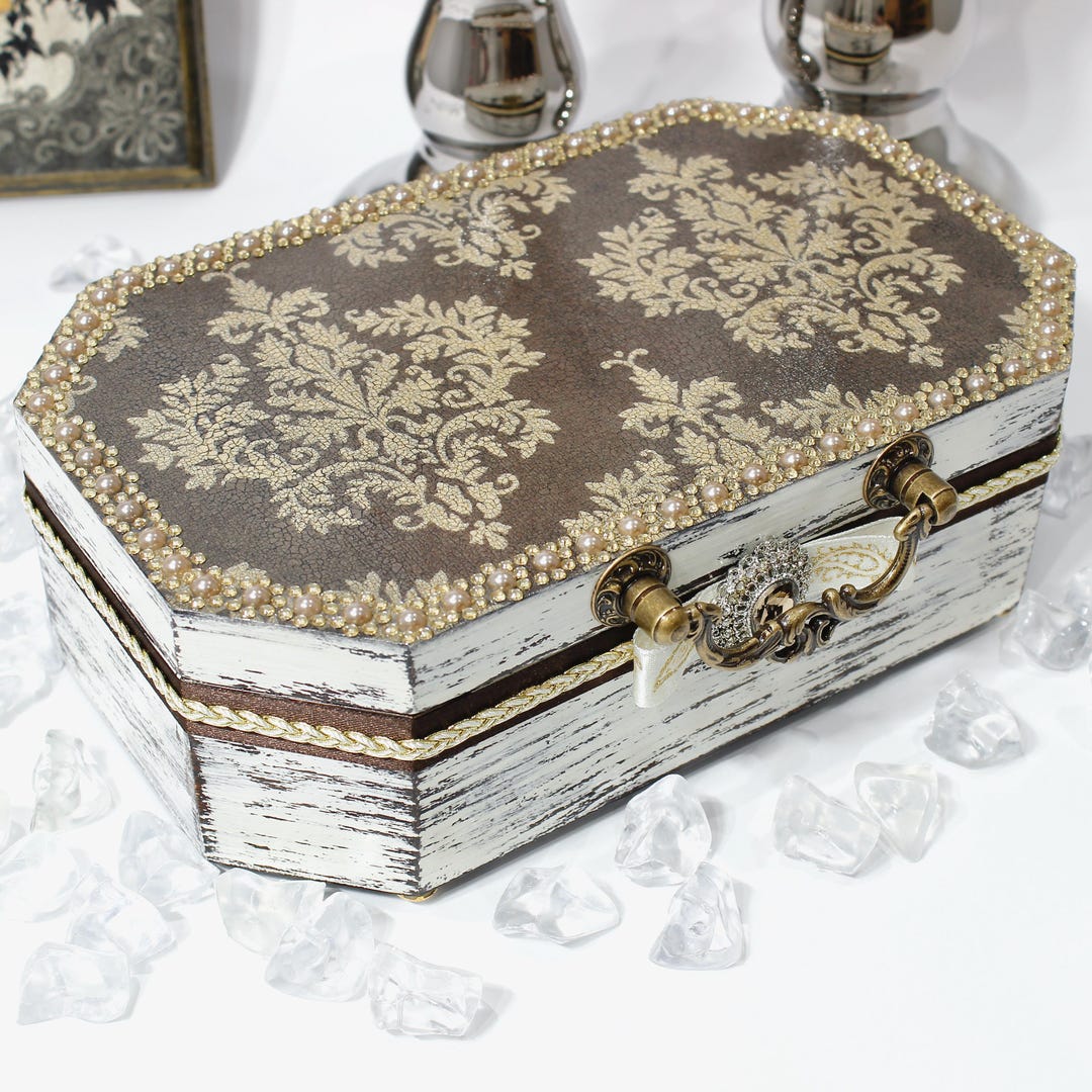 Handcrafted Jewelry Box: French Shabby Chic Wooden Storage, Damask ...