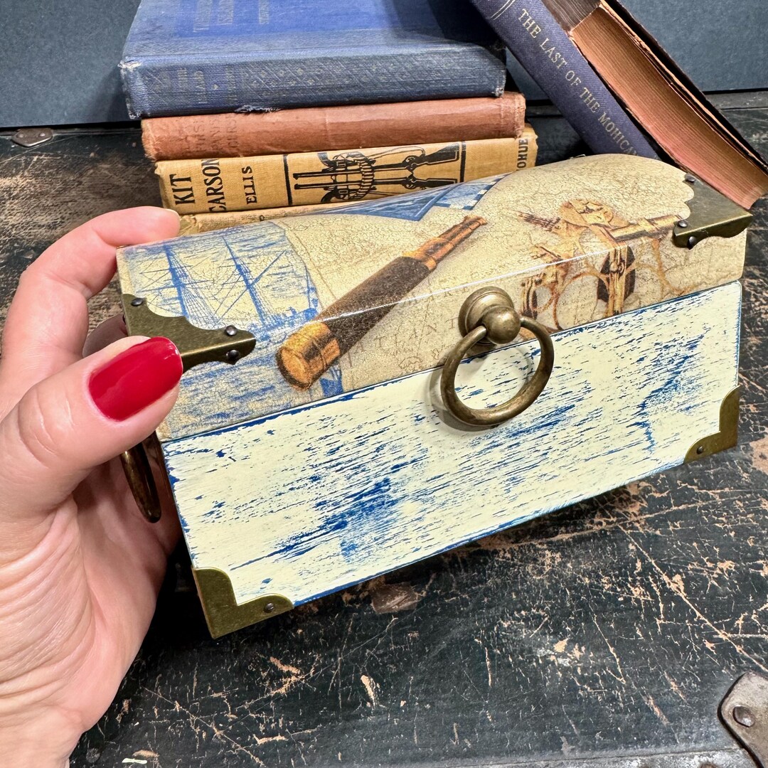 Nautical Decoupage Box, Shabby Chic Wooden Chest, Hand Decorated ...