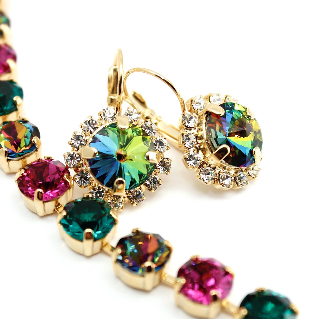 Watermelon Crystal Earrings, Changing Color Dot Lever Back, Rainbow ...