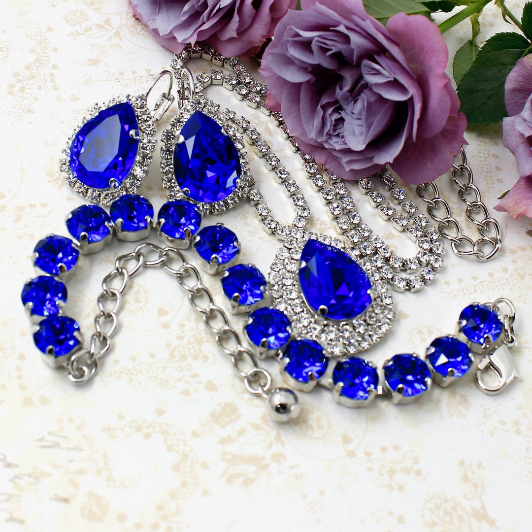 Royal Blue Crystal Jewelry, Rhinestone Necklace Pendant, Cobalt ...