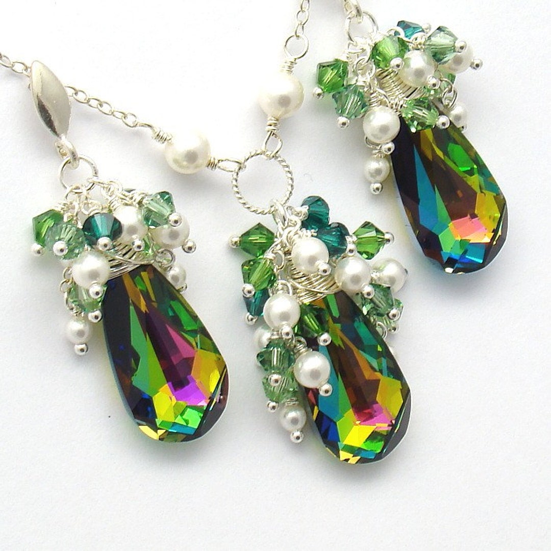 Emerald Ruby Pearls Jewelry Sterling 925, Cluster Peacock Necklace ...