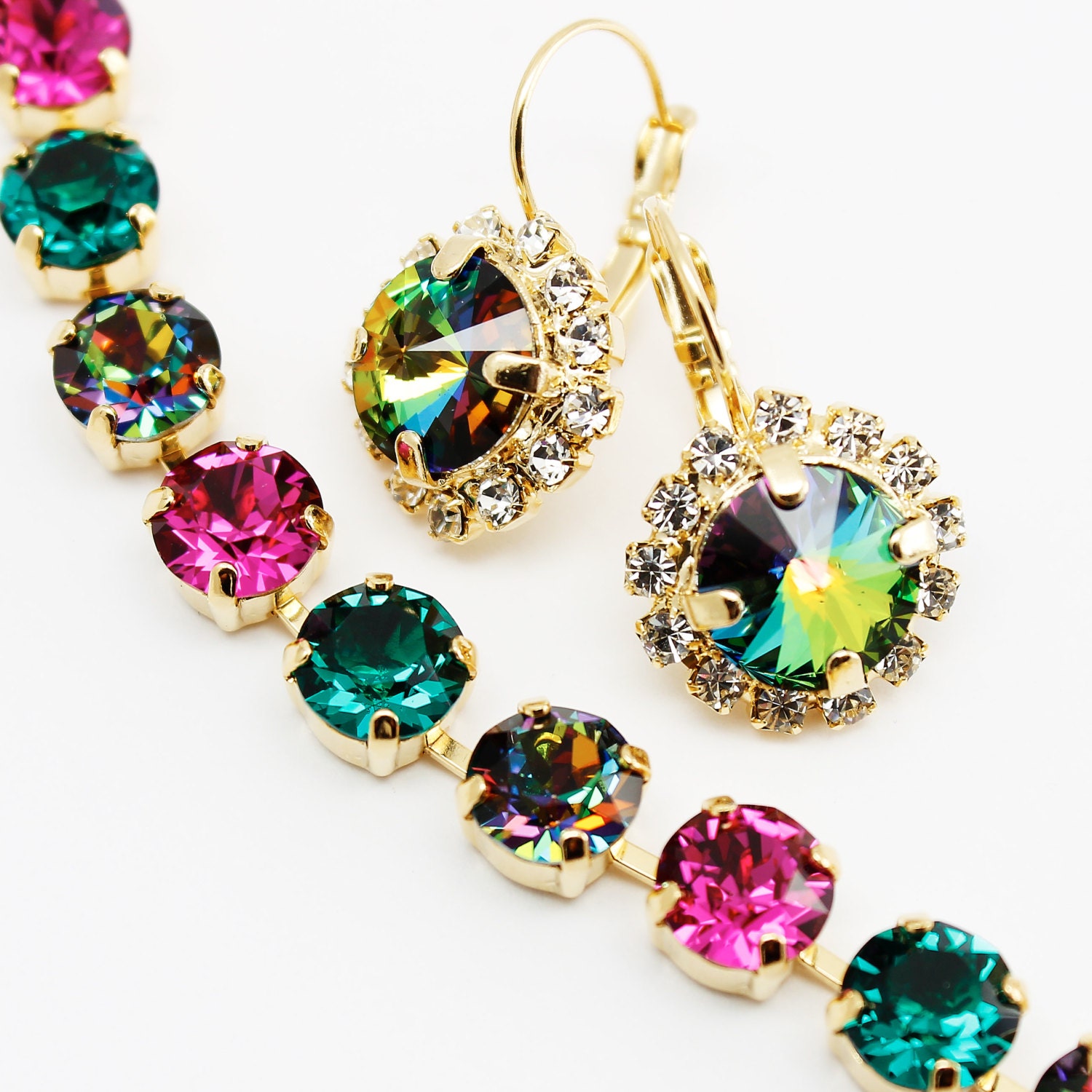 Rainbow rhinestone hanging earrings store