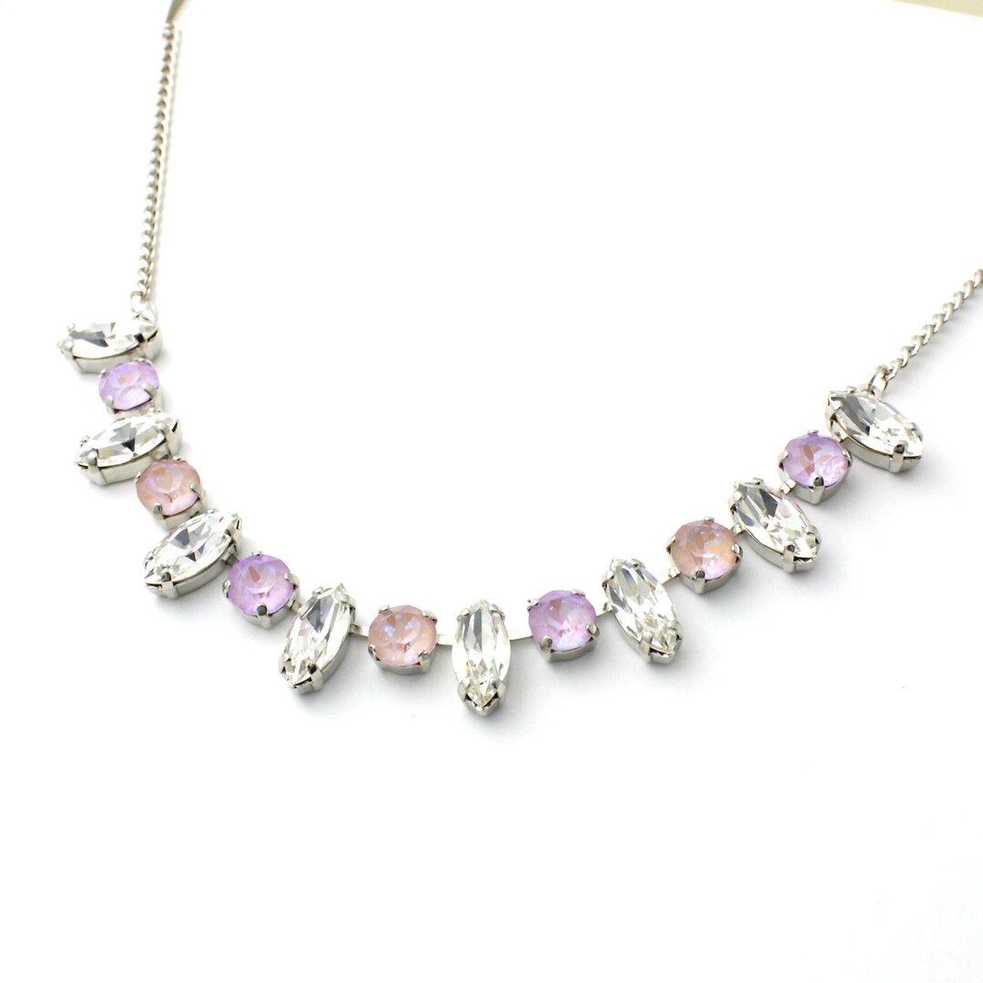 Pastel Pink Crystal Necklace, Rhinestone Crystal Lavender Pink Necklace ...