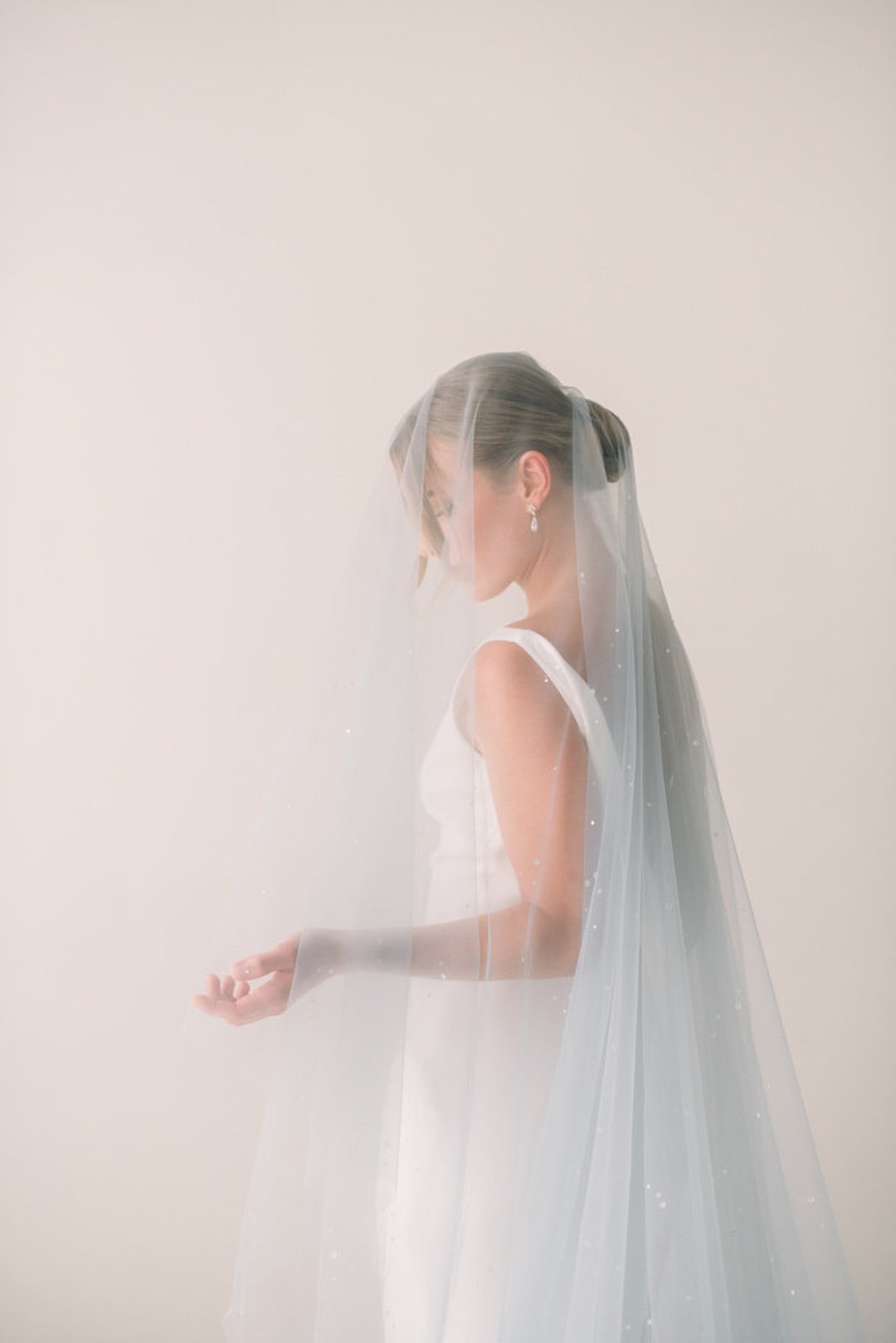 Blue Soft Tulle Drop Veil – Dew Drop Wedding Vail - Etsy
