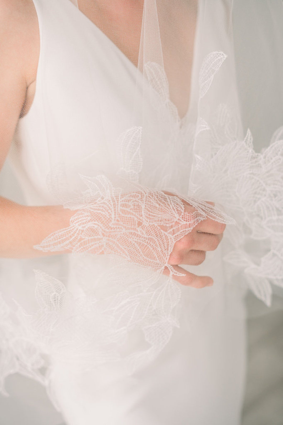 Hand Sewn Floral Lace Bridal Veil - Circle Drop, Fingertip Length - Etsy