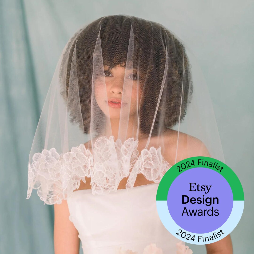 Floral Lace Trim Drop Wedding Veil - 25 Inch, Bridal - Etsy