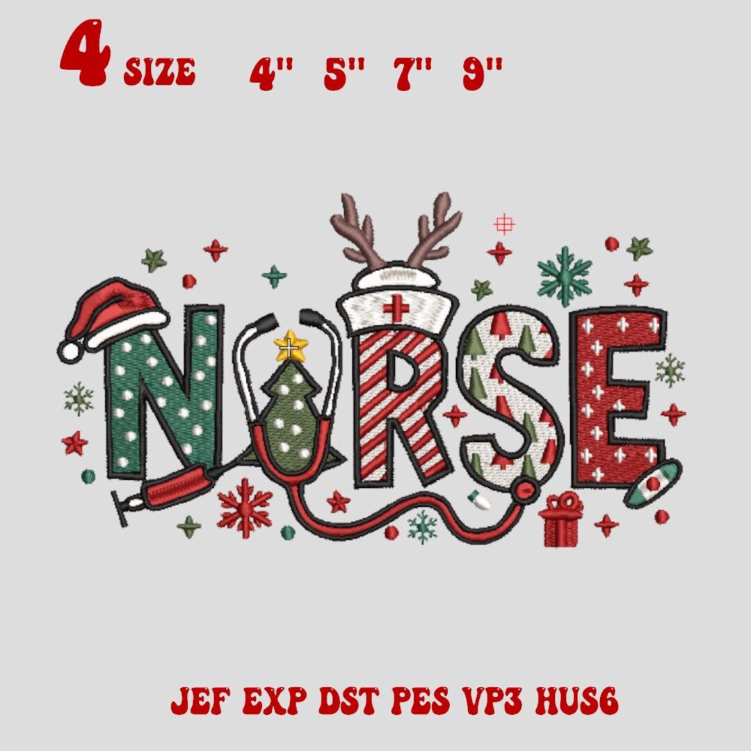Christmas Nurse Embroidery Design, Nurse Xmas Sketch, Holiday Nurse ...