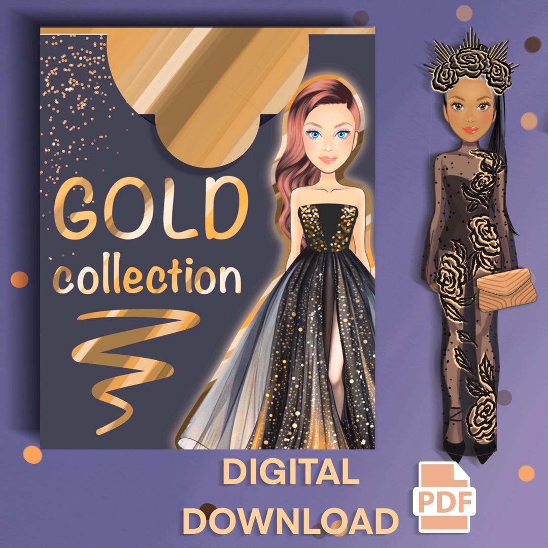 Printable Paper Doll Dress-up Kit – Gold Fashion Collection | DIY Craft ...