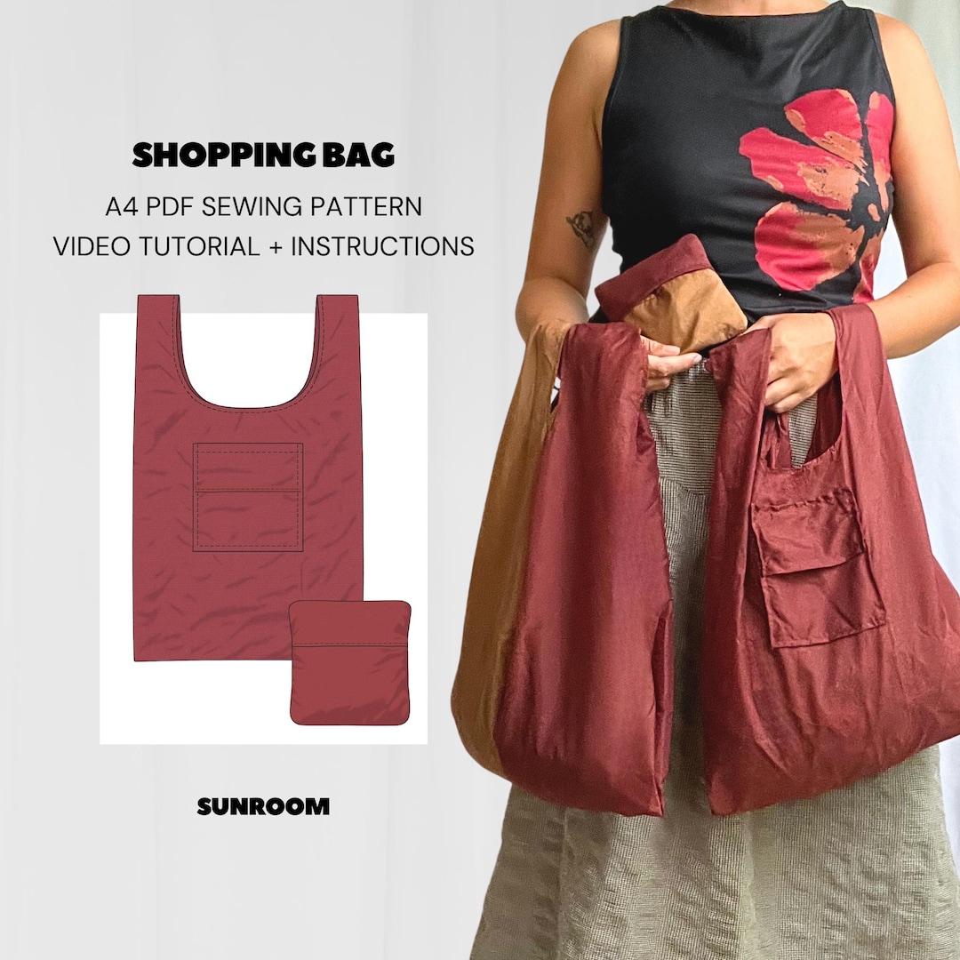 Shopping Bag With Foldable Pocket Sewing Pattern, DIY Reusable Market ...