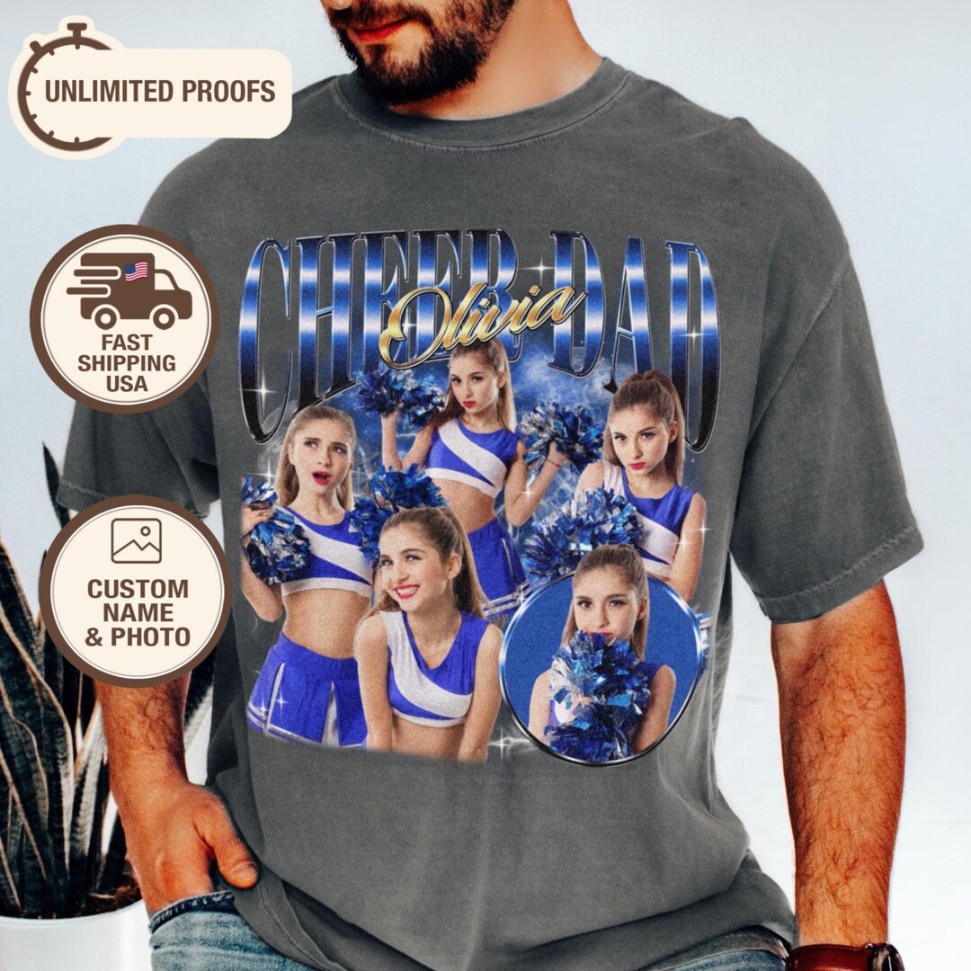 Personalized Cheer Dad Shirt, Custom Bootleg Cheerleading Photo Tee ...