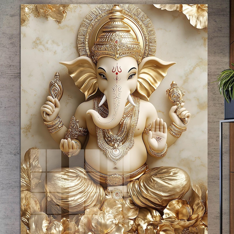 Ganesh Picture Gold - Etsy