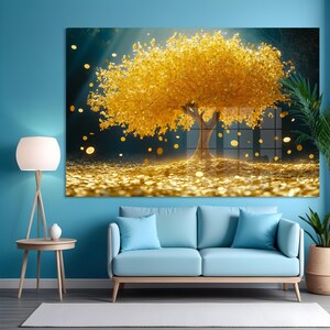 Gold Money Tree Tempered Glass Wall Art: Feng Shui Abundance Decor - Etsy