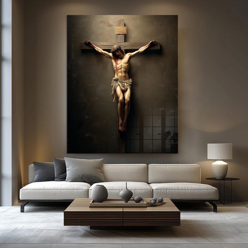 Jesus on the Cross Tempered Glass Wall Art: Christian Crucifixion Decor ...