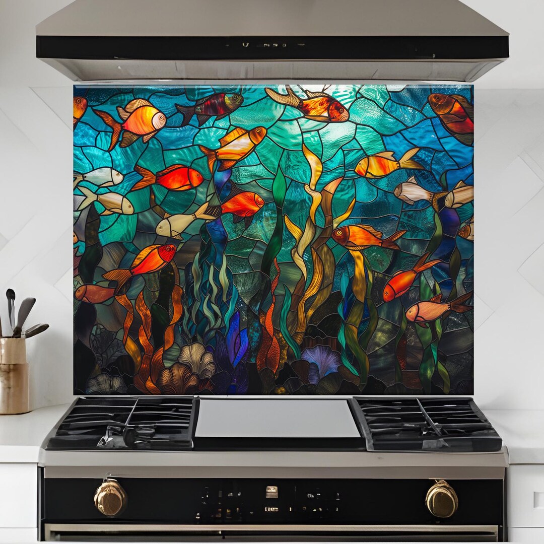 Tempered Glass Stained Fish Backsplash Fish Splashback Tiles for ...