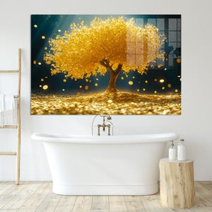 Gold Money Tree Tempered Glass Wall Art: Feng Shui Abundance Decor - Etsy