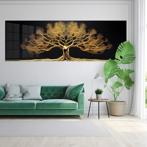 Gold Tree of Life Tempered Glass Wall Art - Panoramic Modern Decor - Etsy
