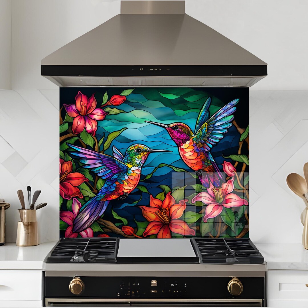 Bird Stained Tempered Glass Backsplash - Hummingbird Mosaic Tiles for ...