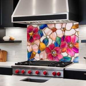 Tempered Glass Backsplash Tiles-flower Backsplash for Kitchen Floral ...