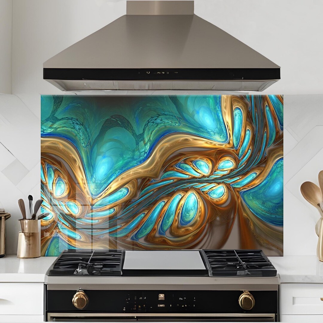 Abstract Tempered Glass Backsplash Tiles - Abstract Kitchen Backsplash ...