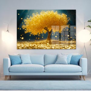 Gold Money Tree Tempered Glass Wall Art: Feng Shui Abundance Decor - Etsy