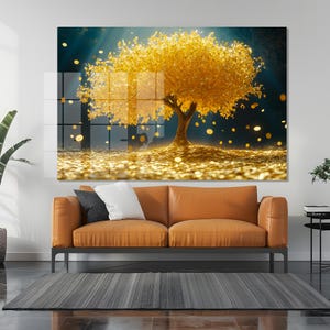 Gold Money Tree Tempered Glass Wall Art: Feng Shui Abundance Decor - Etsy