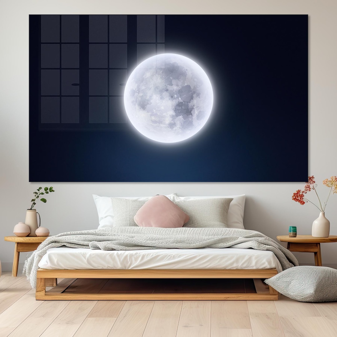 Extra Large Moon Tempered Glass Wall Art: Modern Home Decor - Etsy