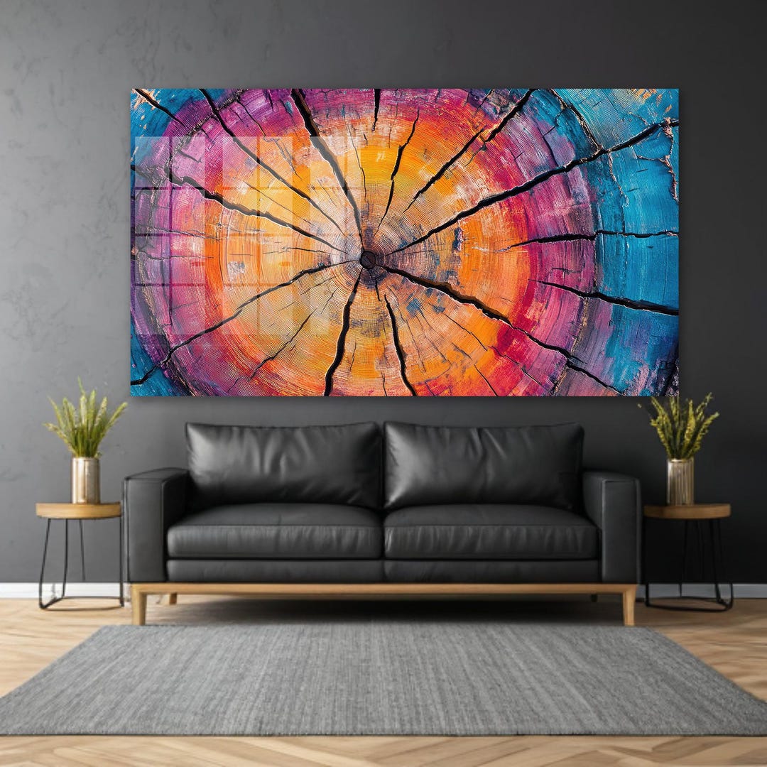 Colorful Tree Rings Glass Print - Abstract Tree Ring Wall Decor, Modern ...