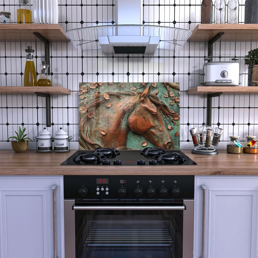 Horse Glass Backsplash, Kitchen Backsplash Tiles, Stove Backsplash For ...