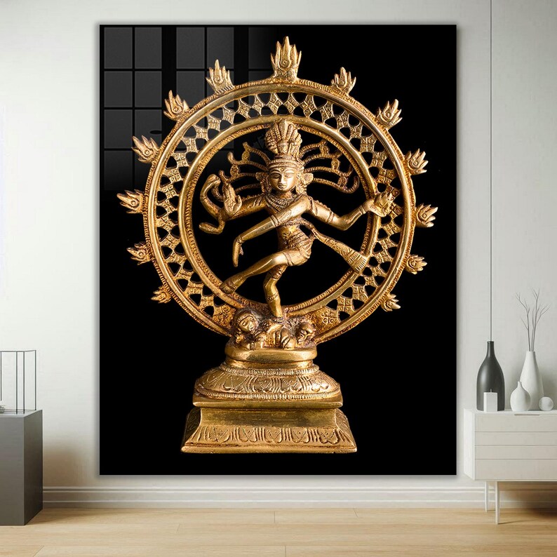 Tempered Glass Nataraja Wall Art: Gold Hindu God Decor - Etsy