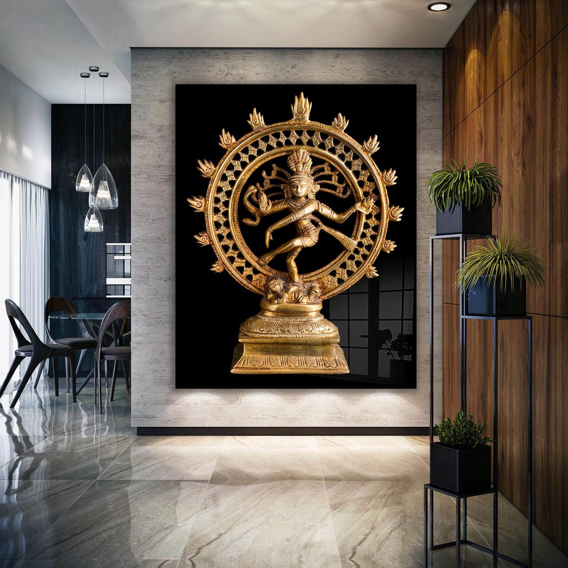 Tempered Glass Nataraja Wall Art: Gold Hindu God Decor - Etsy