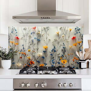 Floral Tempered Glass Backsplash Tiles - Flower Kitchen Backsplash for ...