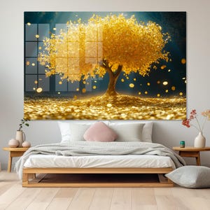 Gold Money Tree Tempered Glass Wall Art: Feng Shui Abundance Decor - Etsy