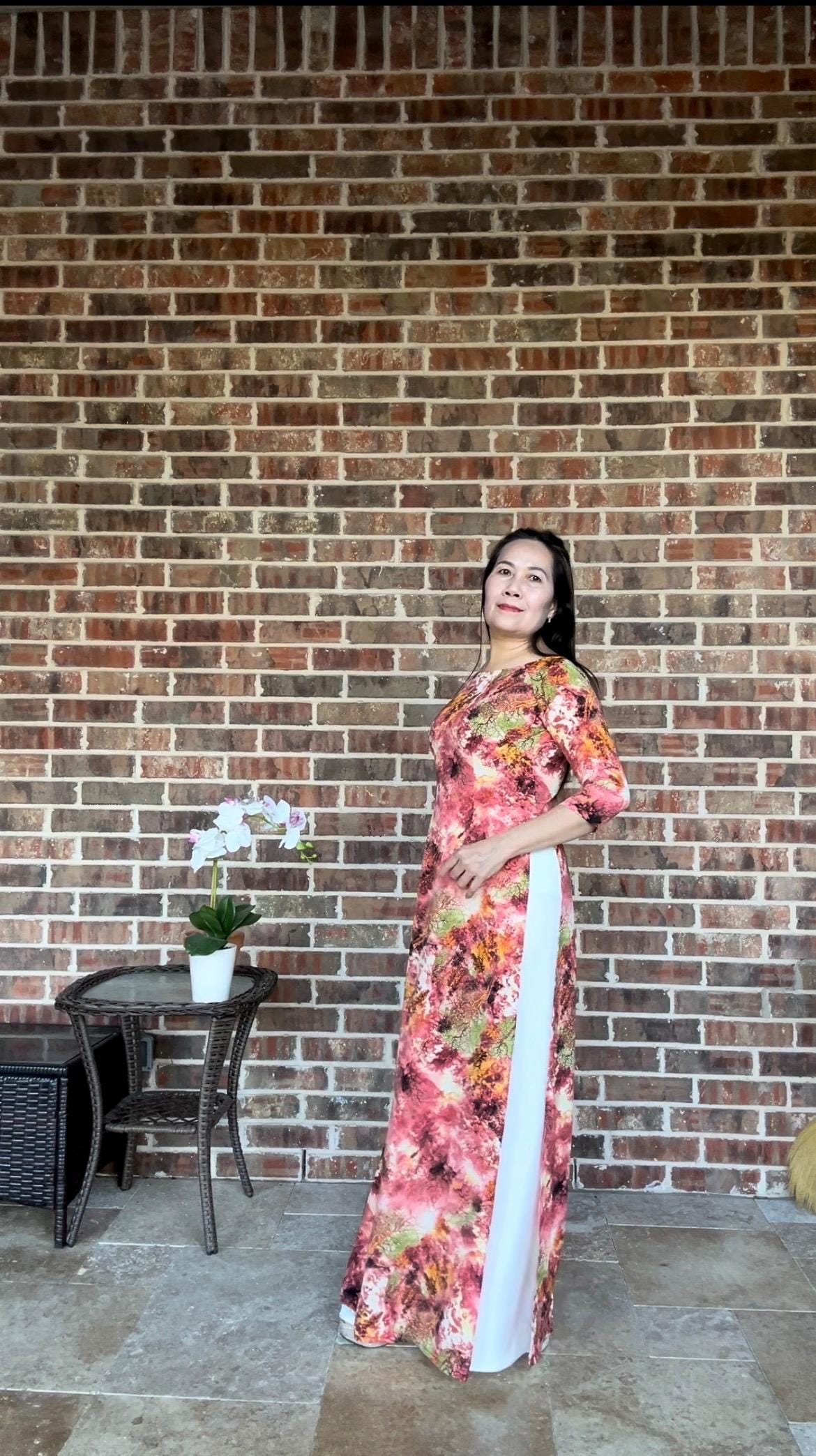 Colorful Fall Ao Dai Vietnamese Lua Korean Long Dress ….stretch 10/100 ...
