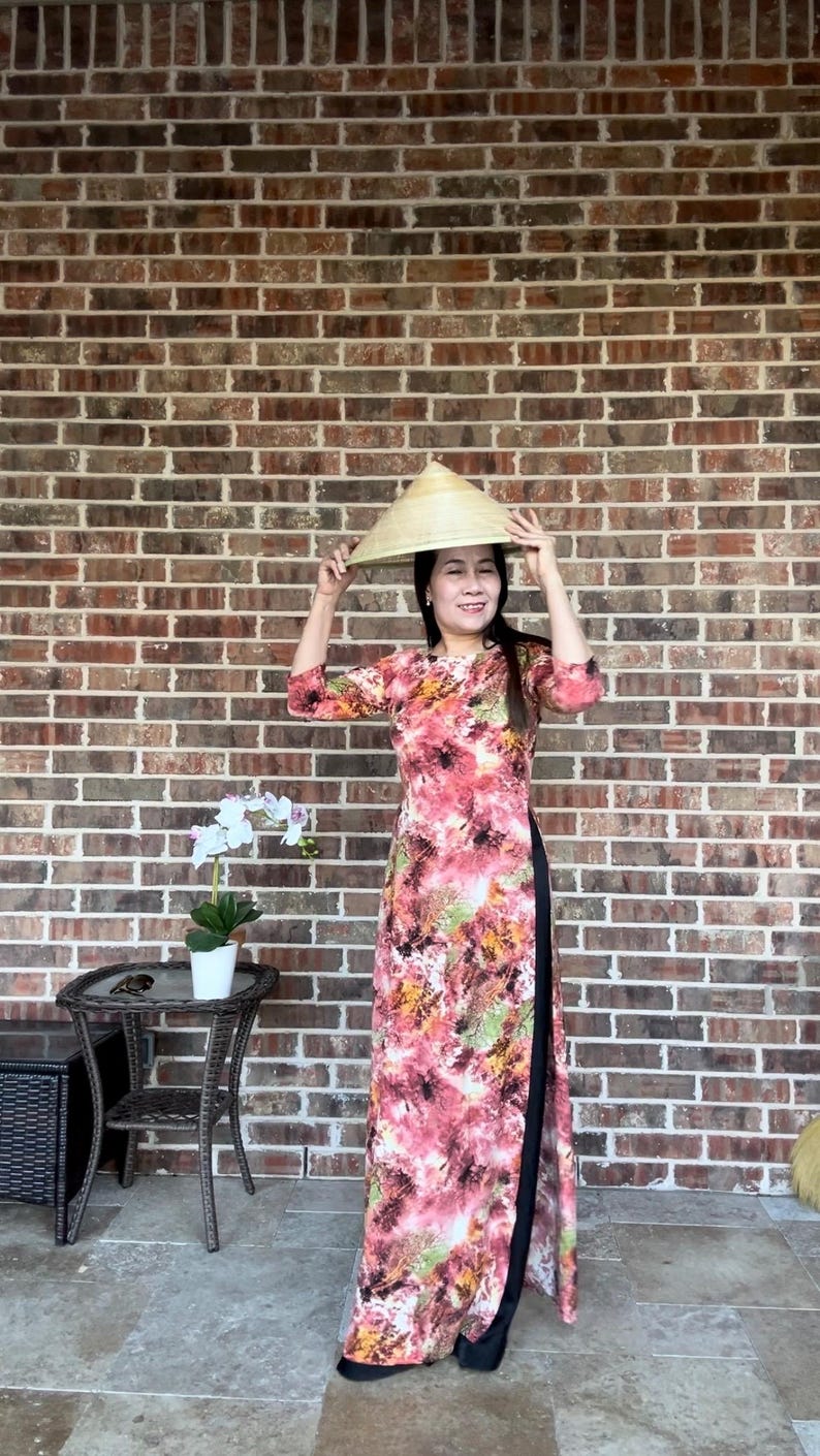 Colorful Fall Ao Dai Vietnamese Lua Korean Long Dress ….stretch 10/100 ...