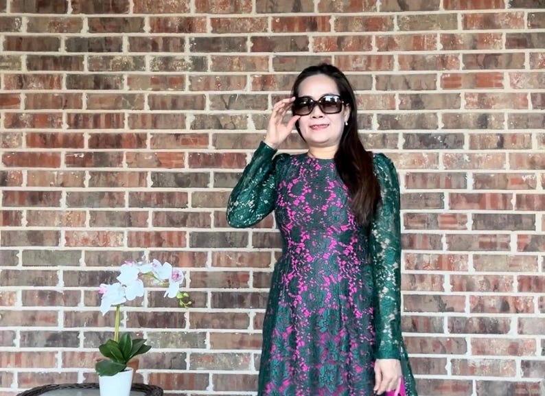 Vietnamese Traditional Ao Dai ,ren,chiffon Double Layer.green,with Hot ...