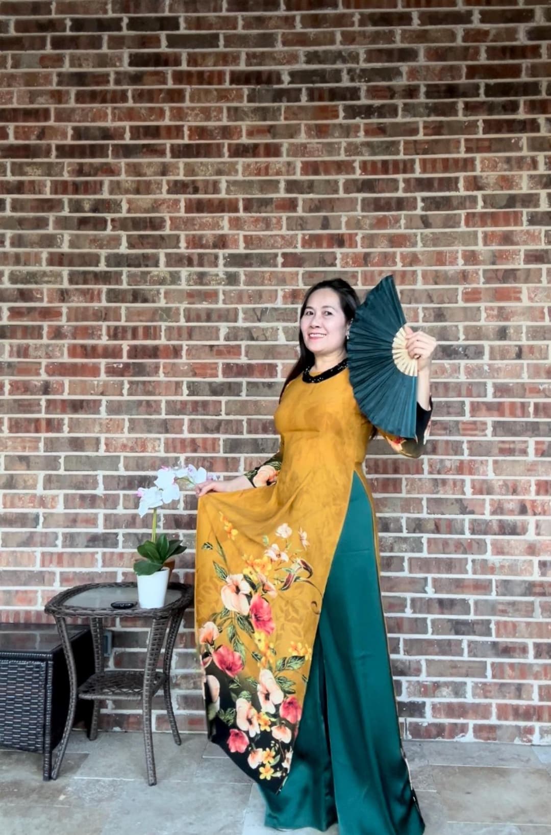 Floral Design Ao Dai Vietnamese Silk Lua Korean Long Dress ….stretch 10 ...