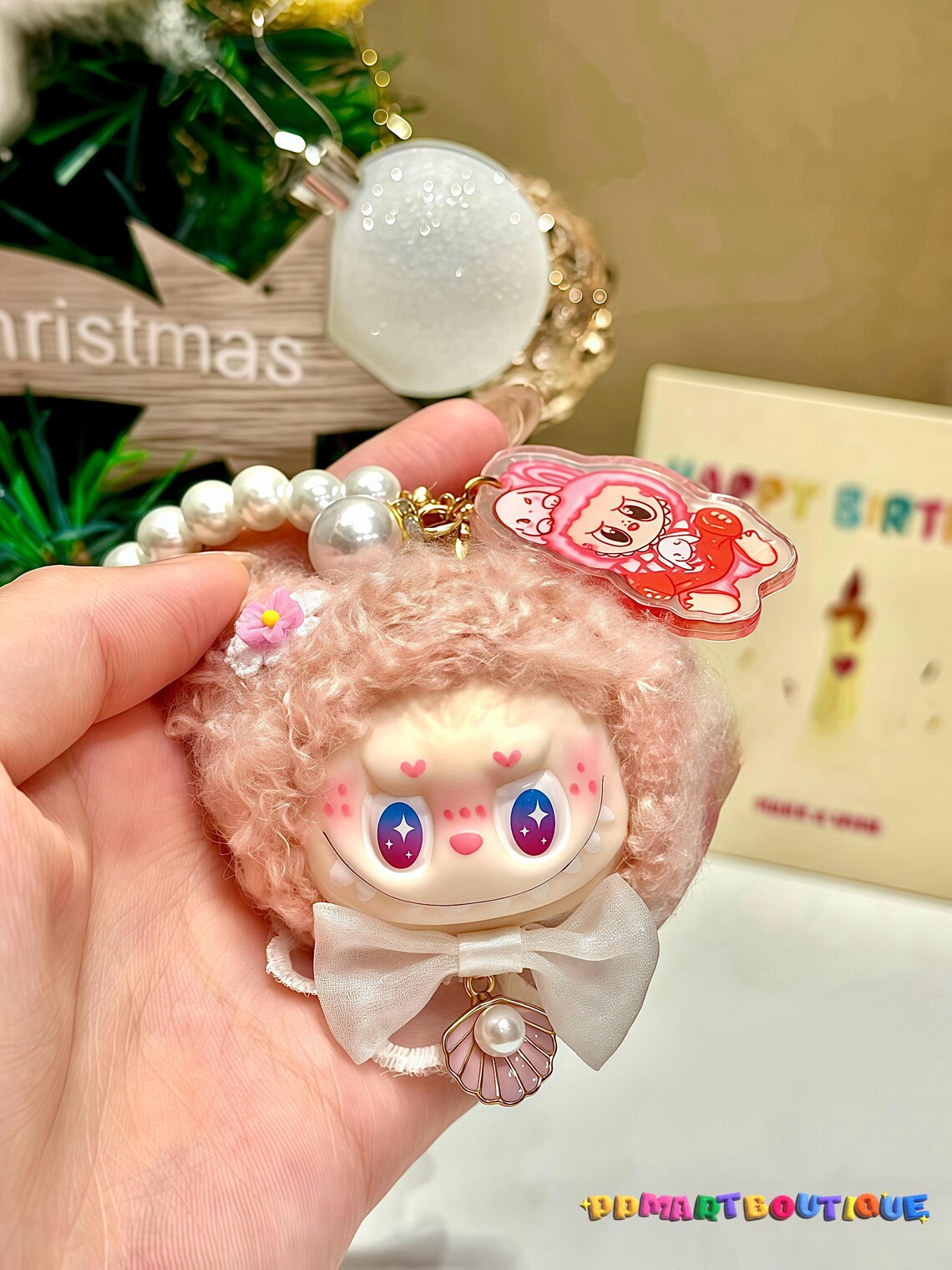 Labubu DIY Charm Keychain Pendant With Cute Handpainted Doll & Hair ...