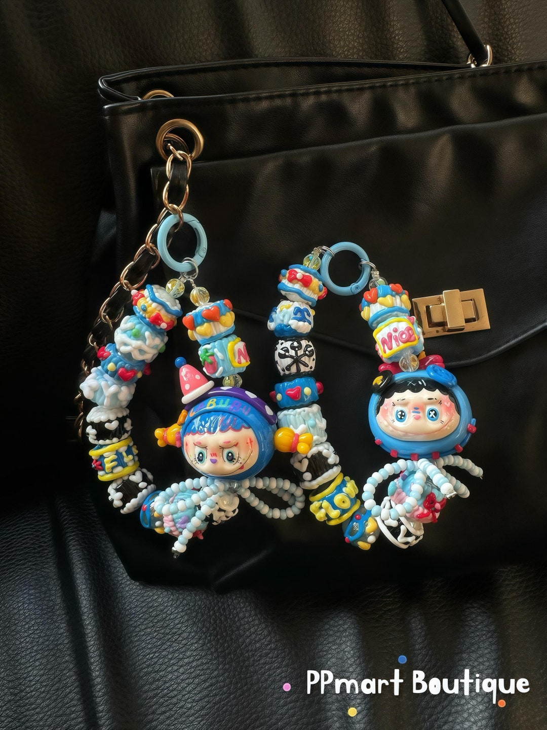 Handcrafted Labubu Clay Art Beaded Bag Charm & Keychain Hand-painted ...