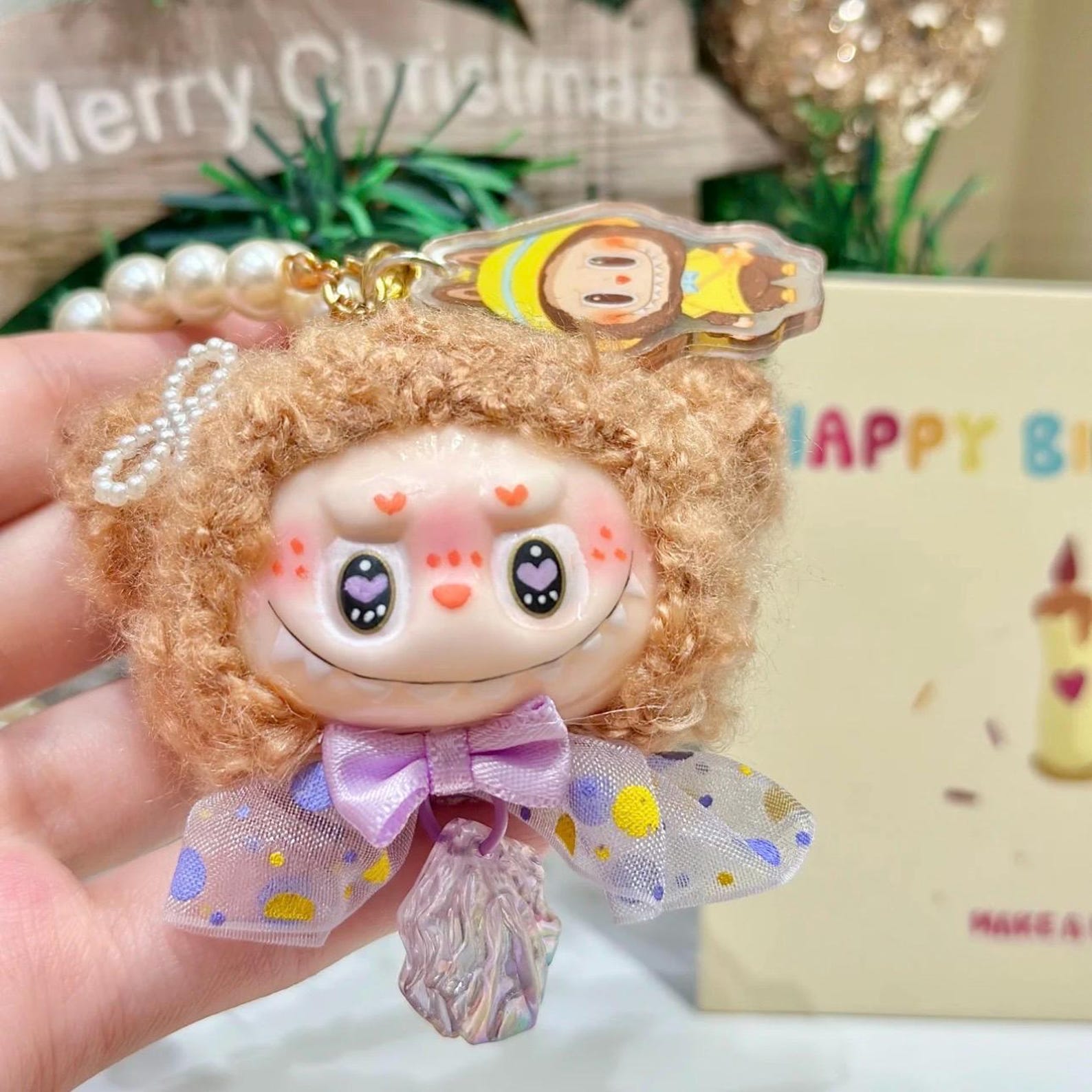 Labubu DIY Charm Keychain Pendant With Cute Handpainted Doll & Hair ...