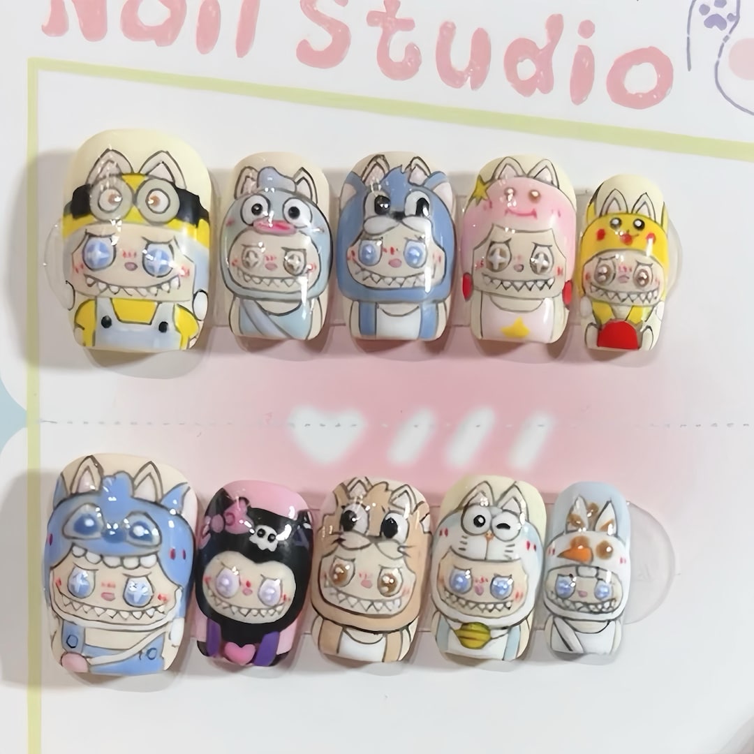Press on Nails Labubu Dimoo Crybaby Hand-painted Pop Mart 3D Character ...