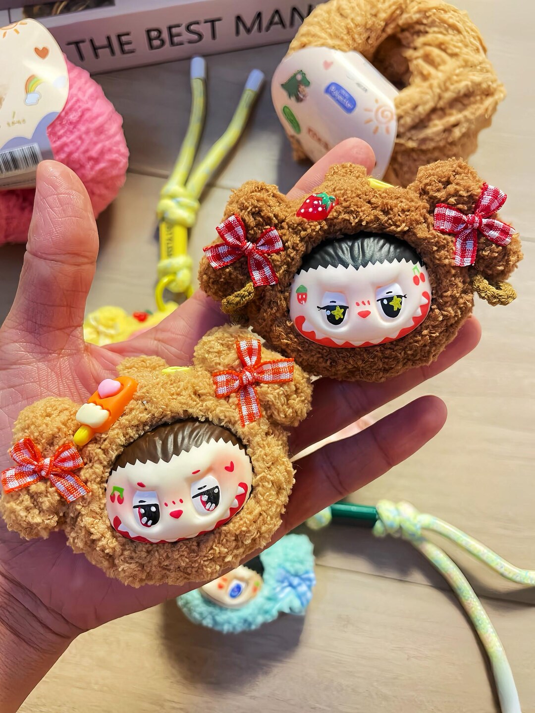 Labubu Handmade Keychain Charm With Knitted Hat DIY Starry-eyed ...