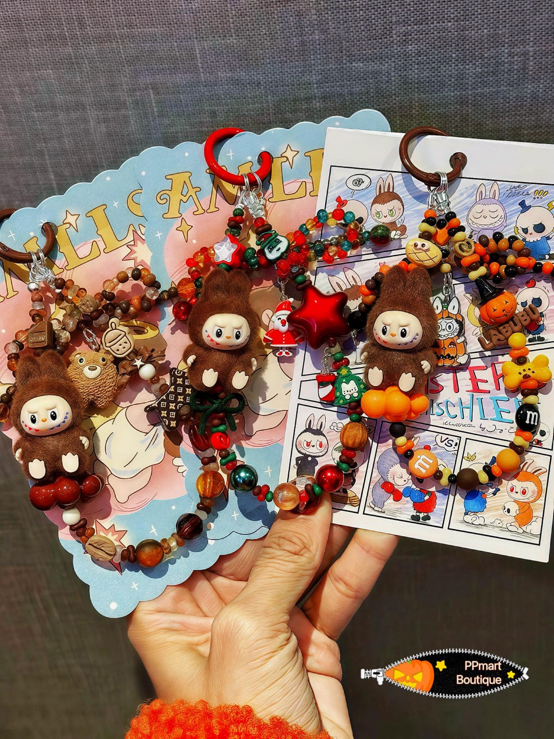 Christmas/halloween-inspired Mini Labubu Plush Keychain With Beaded ...