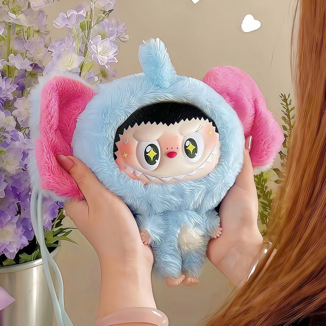 Labubu Plush Zipper Bag With Crossbody Chains Blue Elephant Customized ...