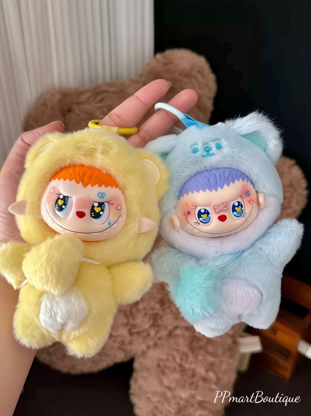 Customize Labubu Clay Hand-painted Face Plush Keychain Two Color ...