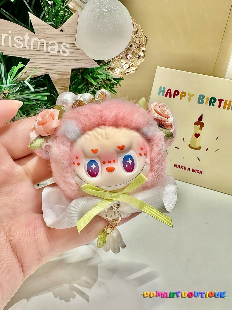Labubu DIY Charm Keychain Pendant With Cute Handpainted Doll & Hair ...